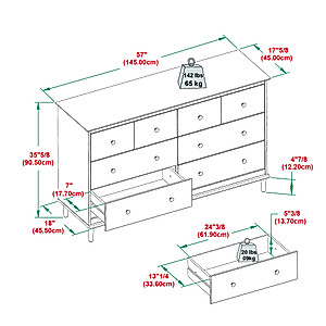 Walker Edison Modern 6-Drawer Solid Wood Dresser Bedroom Storage, 57 Inch, White