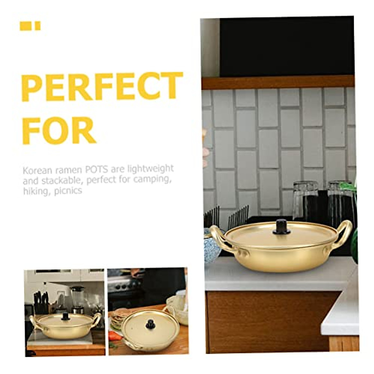 Yardwe Pot Instant Hotpot Asian Steamer Nonstick Cookware Korean Ramyun Pot Ramen Soup Pot Korean Ramen Soup Pot Instant Noodles Pot with Cover Cooking Hot Pot Quick Heating Ramen Pot