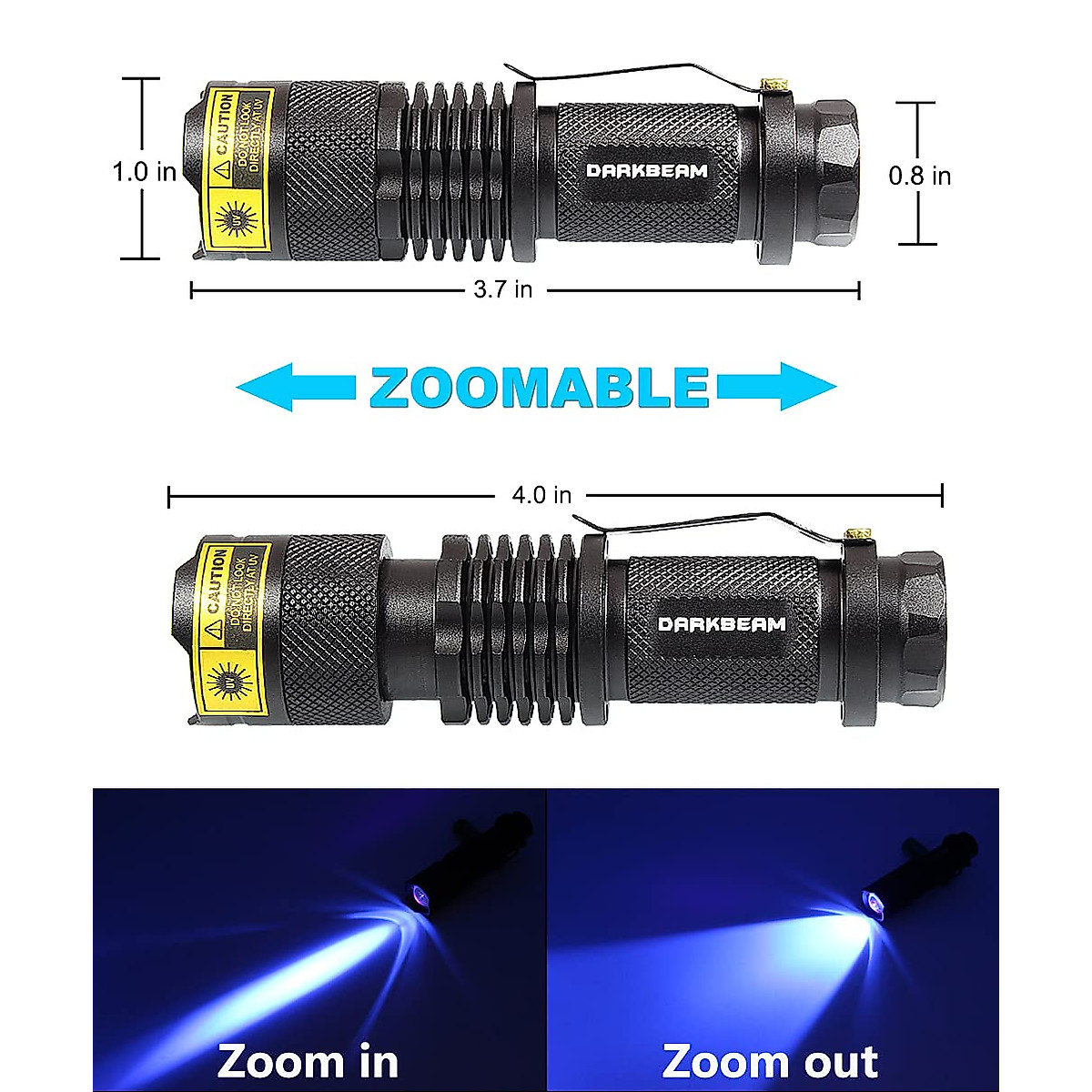 DARKBEAM UV 365nm Light Wood's lamp Blacklight Ultraviolet Flashlight LED Portable Mini Handheld Torch Detector for Dog Urine Pet Stains 370nm Anti-counterfeiting Identification, Resin Curing