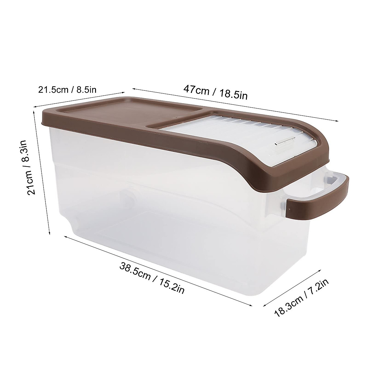 Rice Storage Container, Rice Container, 10kg/22 pounds 15.2 x 7.2 x 8.3in Transparent Rice Bin Cereal Dispenser Airtight Grain Holder with Measuring Cup and Wheels for Organization (Grey)