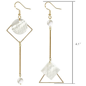 Boho Mismatch Asymmetry Shell Earrings for Women Fashion Geometric Abstract Earrings Minimalist Hook Earrings (Upgrade White shell)