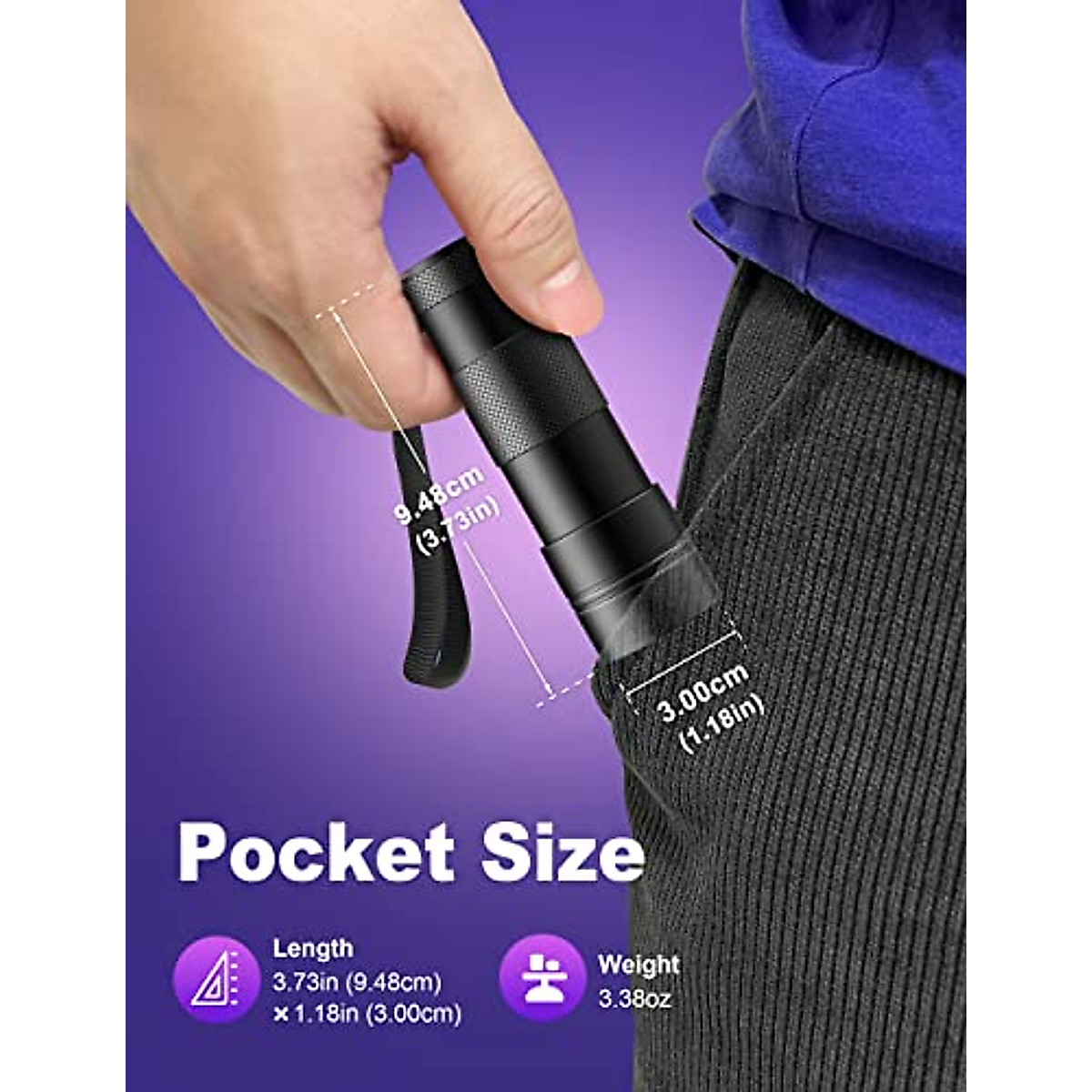 Fulighture Black Light Flashlight Mini, Small UV Black Light for Pet, Urine Detection for Dog Cat, Portable Ultraviolet Blacklight Flashlights 395nm, Resin Curing, Bed Bug, AAA Batteries Included