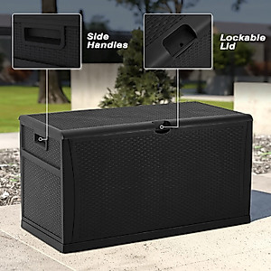 SOLAURA Outdoor Storage Deck Box-120 Gallon Black Wicker Pattern Container Cabinet for Patio Furniture Cushions, Pillows, Garden Tools and Pool Toys
