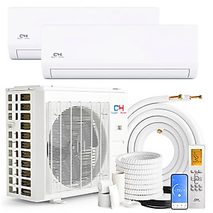 Cooper & Hunter 18,000 BTU Dual 2 Zone 12,000 + 12,000 BTU Wall Mount Ductless Mini Split AC/Heating System, Pre-Charged, 22.5 SEER, Including 25FT Copper Line Set and Communication Wires