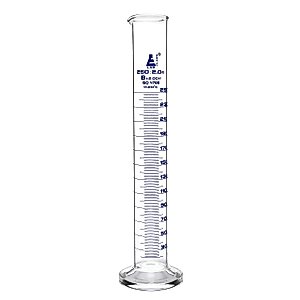 EISCO Graduated Cylinder, 250ml - Class B Tolerance ±2.00ml - Round Base - Blue Graduations - Borosilicate 3.3 Glass