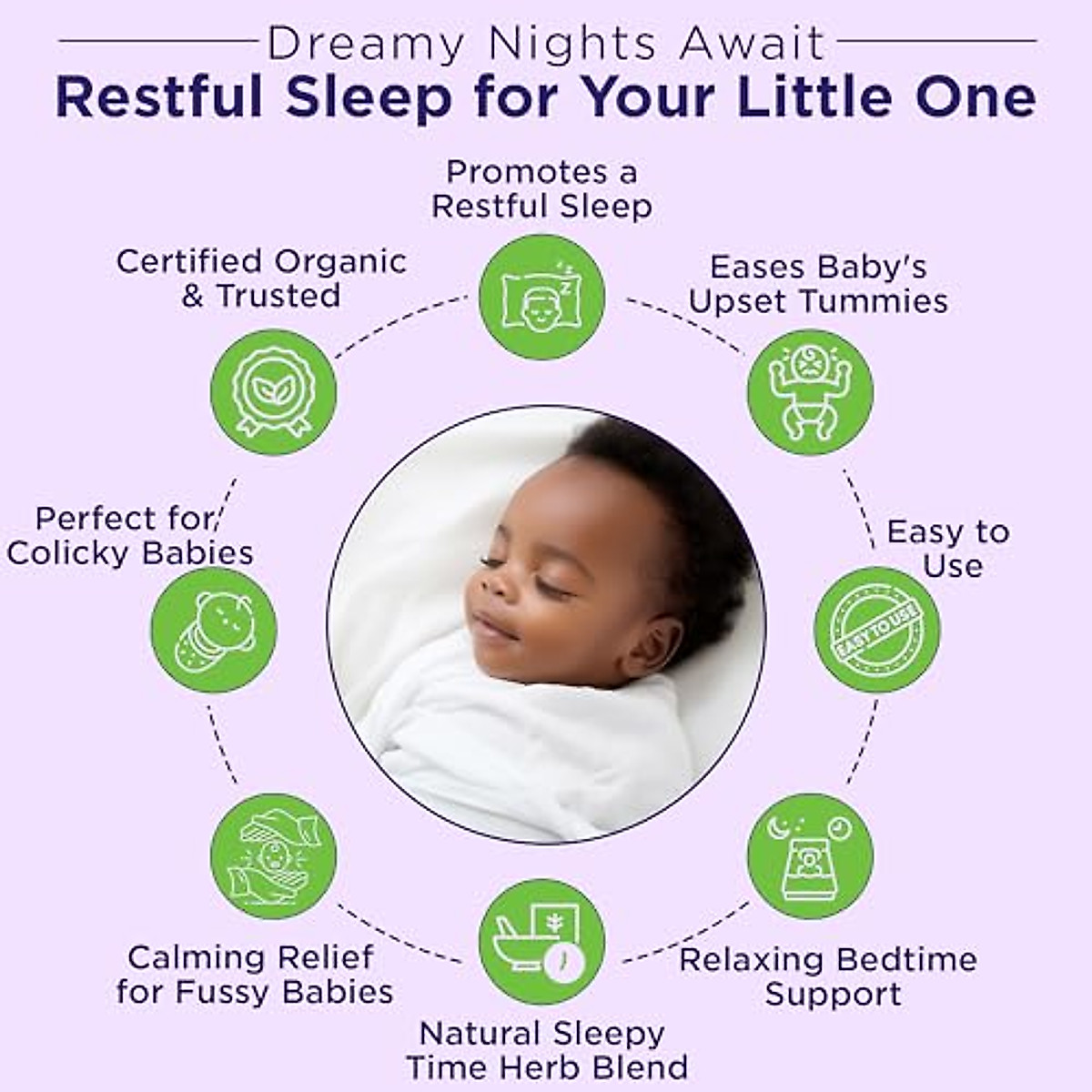 Wellements Organic Nighttime Gripe Water for Babies 1 Month+ (4 Fl Oz) - Baby Gripe Water for Bedtime Relief Gas, Colic & Fussiness - Herbs Promote a Peaceful Night’s Sleep - USDA Certified & Non GMO