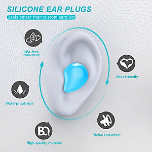 Silicone Ear Plugs for Sleeping Swimming,Reusable Moldable Noise Cancelling Earplugs for Shooting Range, Swimmers, Snoring, Airplanes, Travel, Work, Studying, (16-Pillows)