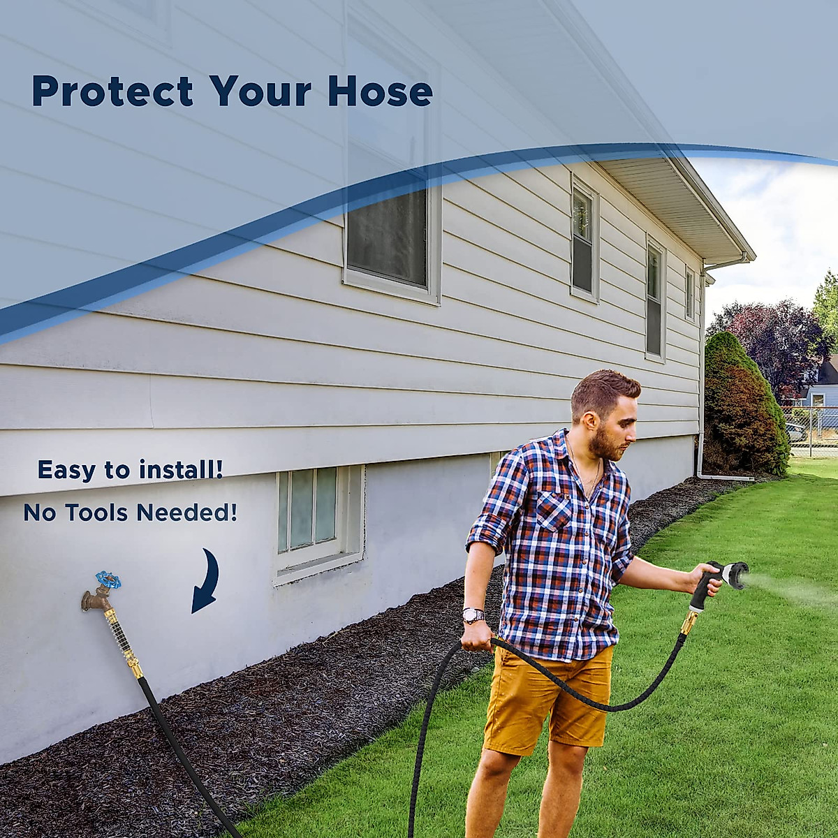 Morvat Brass Coiled Garden Hose Kink & Strain Protector, Hose Extension Connector for Outdoor Water Valve & Faucet, Adapter & Attachment with ¾” Standard Threading, Includes 8 Washers & Tape, 4 Pack