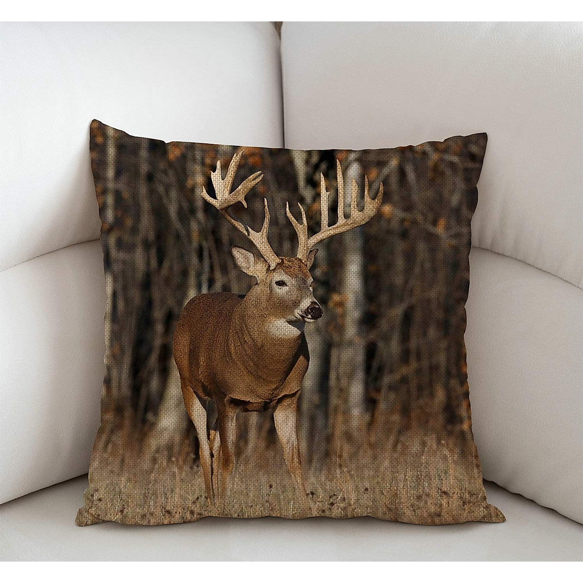 Swono Deer Grass Hunting Rustic Farmhouse Decorative Throw Pillow Cover Square Cushion Case for Home Sofa Couch Decoration