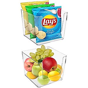 Sorbus Open Plastic Storage Bins Clear Pantry Organizer Box Bin Containers for Organizing Kitchen Fridge, Food, Snack Pantry Cabinet, Fruit, Vegetables, Bathroom Supplies, Square (2-Pack)