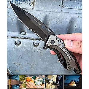 8" Grey Open Folding Pocket Knife Blade Outdoor Survival Hunting Knife for Camping by Survival Steel