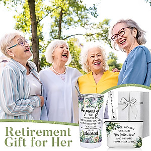 4 Pcs Retirement Gift for Women 2024 Happy Retirement Presents 20oz Stainless Steel Tumbler Makeup Bag Bookmark Set Retired Gifts Box for Mom Grandmom Teacher Coworker Nurse(Warm Style)