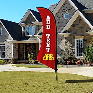 BannerBuzz Custom Shark Fin Flags with Hardware includes Aluminum Flag Pole & Ground Spike Base or Cross Base, Flutter Flag for Promotional Display Advertising, Indoor-Outdoor, Trade Shows (3.67 x 14.67 , Double Sided with Spike Base)