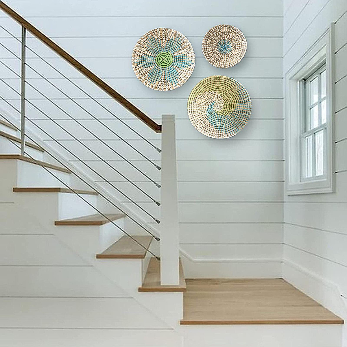 Round Seagrass Hanging Woven Wall Basket Decor 25-35cm | Handmade, Versatile & | Boho Basket Wall Decor Set of 3 - Addition to any Room | Woven Wall Baskets