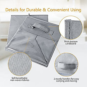 6 Pcs Foldable Fabric Storage Cubes, 11 Inch Cube Storage Bins, Cubby Storage Bins, Shelf Baskets with 2 Durable Handles and Clear Window, for Clothes, Toys, Books, Closet, Shelf, Kids Room, Grey
