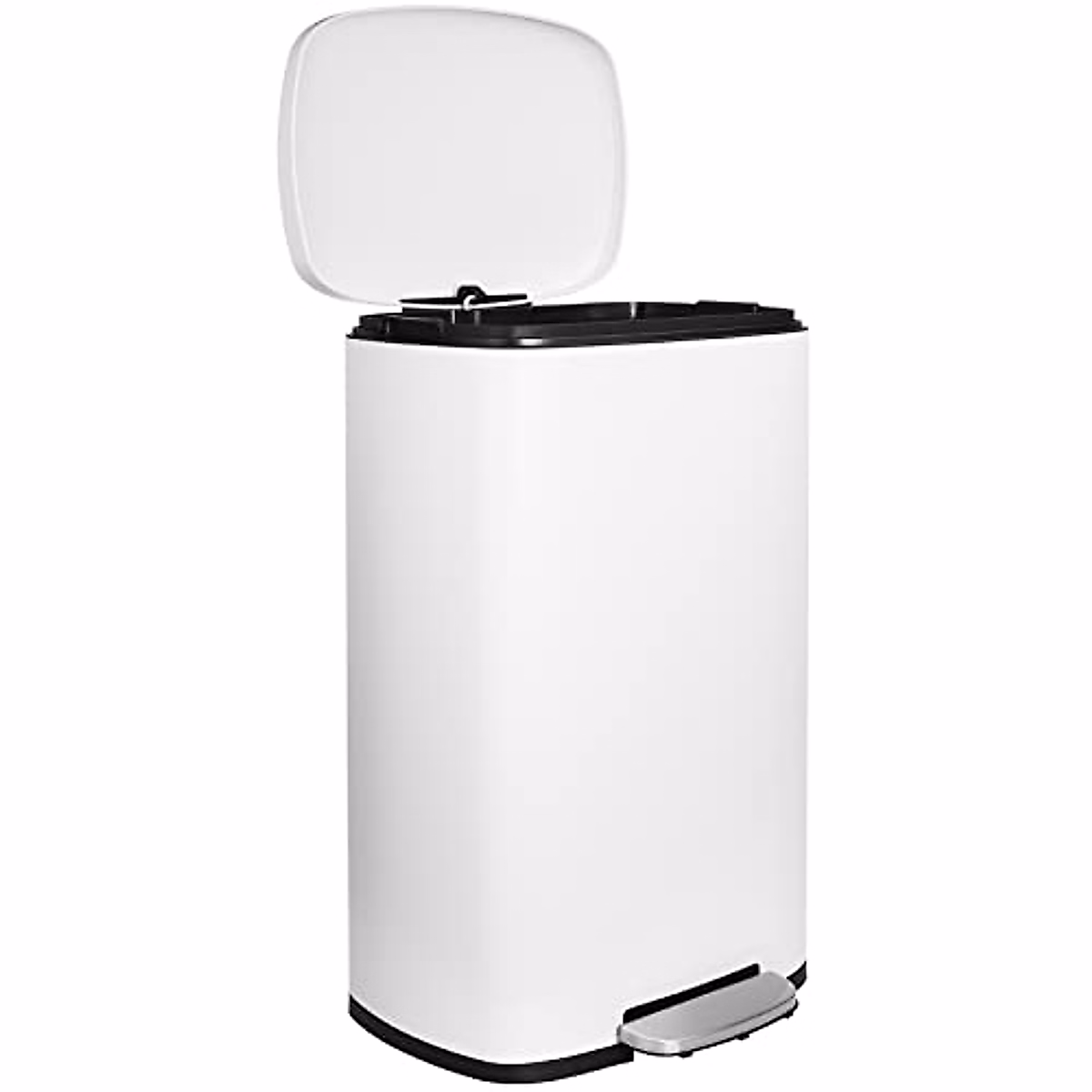 Arlopu 8/13.2 Gallon Step Trash Can, Stainless Steel Garbage Bin, Soft-Close Rubbish Bin with Removable Plastic Inner Bucket, Fingerprint-Proof, Lid Dustbin, Suit for Kitchen Home (White, 50L)