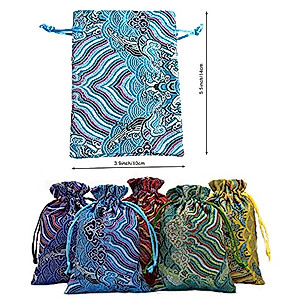 Tloml WU 20 Pcs Silk Brocade Drawstring Jewelry Bag Gift Pouch Value Set for Wedding Party Favors, Drawstring Coin Purse Embroidered Sachet Candy Chocolate Bag for Christmas New Year Birthday Party (4x5.5 inch)