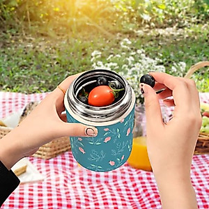 Cute Pink Floral Retro Blue Kids Womens Insulated Food Jar Container with Spoon 17oz/500ml Soup Containers With Lids Stainless Steel Vacuum Wide Mouth Food Storage for Short Travel