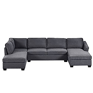 JSKJ U-Shape Sectional Sofa Couch, Modern 4 Seat Sofa, Double Extra Wide Chaise Lounge Couch (Grey)