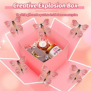 XLSXEXCL Butterfly Explosion Gift Box, Flying Butterfly Surprise Box, Exploding Butterfly Birthday Box with 8 Pcs Flying Butterfly Toy for Birthday, Wedding, Anniversaries, Christmas (Pink)