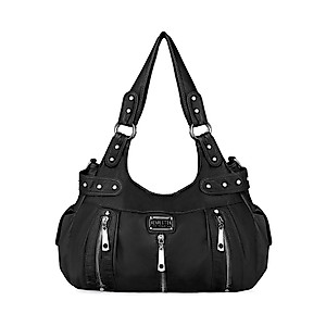 Scarleton Purses for Women Large Hobo Bags Washed Vegan Leather Shoulder Bag Satchel Tote Top Handle Handbags, H129201, Black