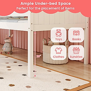 Giantex Twin House Bed Frame, Kids Low Loft Bed Frame with Roof, Side Windows & Ladder, Wooden Slatted Support Playhouse Bed for Girls, Boys, Teens, No Box Spring Needed, White