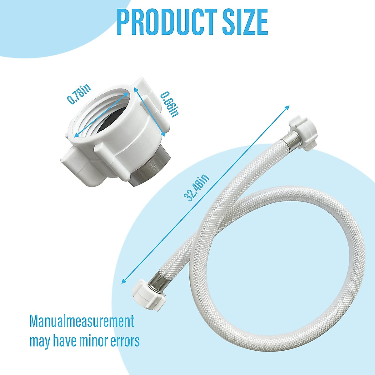 Water line fittings and accessories Flexible faucet connector 30 in. Braided PVC Water Hose，Tool-Free Installation，lead free hose，water supply lines for faucet，hose connector