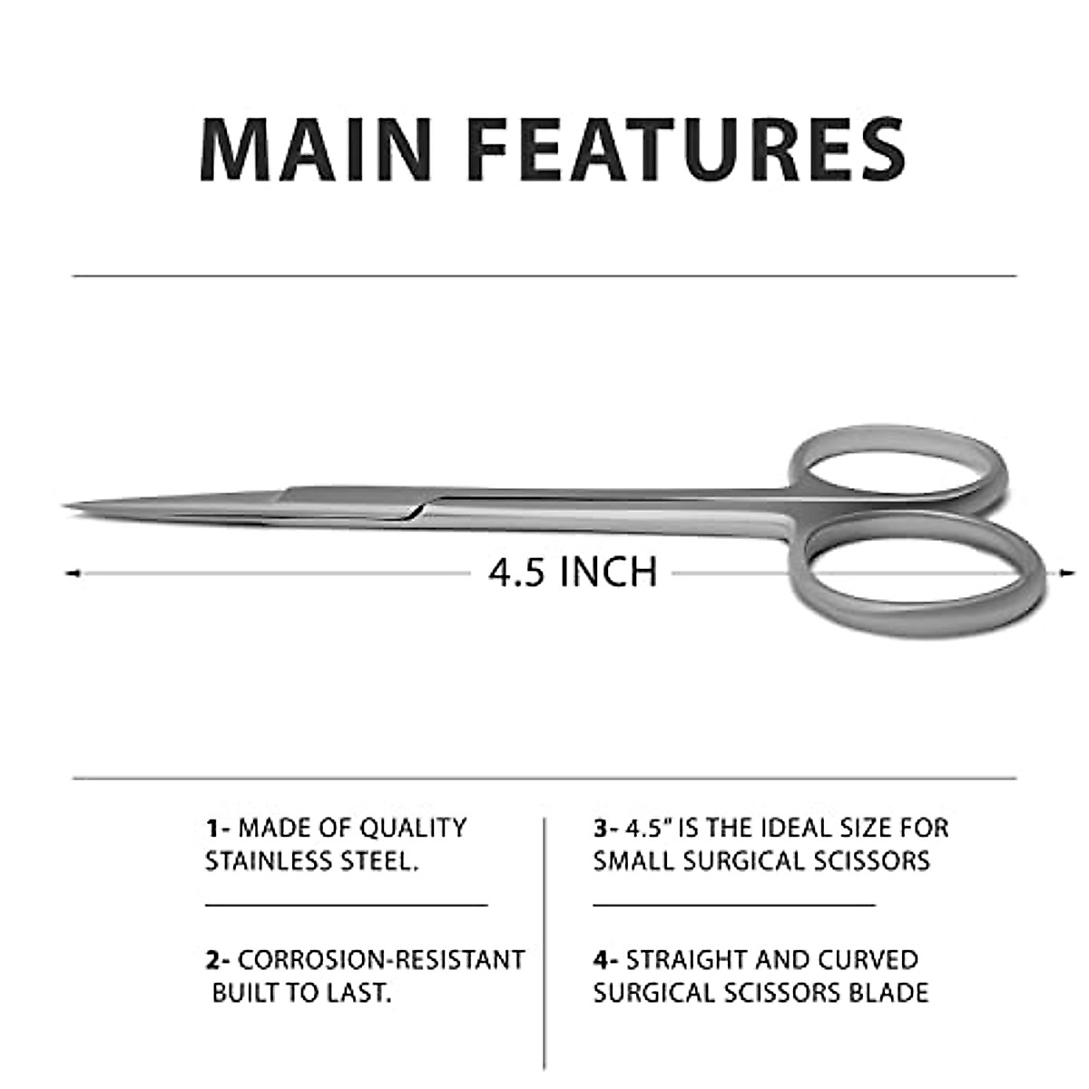 SURGICAL ONLINE Durable Iris Scissors - Curved & Straight Blades, Stainless Steel, 4.5" Size