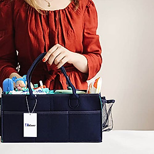 EIDANZ Newborn Baby Diaper Caddy Organiser Portable Felt Baby Wipes Nappy Caddy Toys Storage Bag Nursery Storage Bin Nappy Changing Organizer for Mom, Kids, Blue