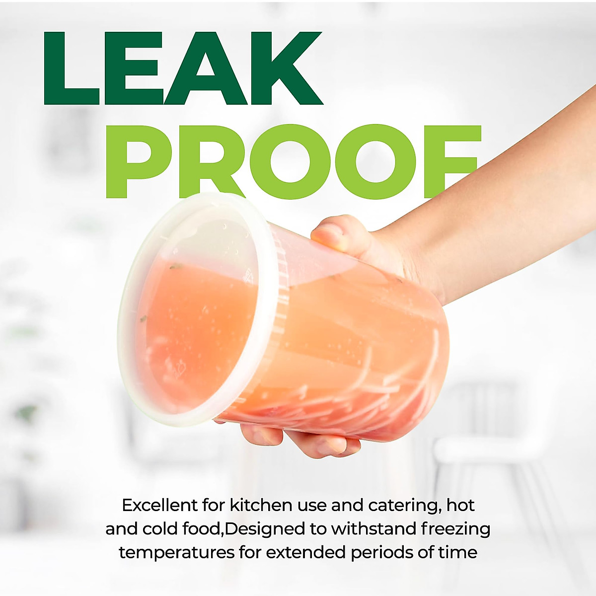 Deli Soup Quart Containers with Lids [32 Oz - 48 Pack], Plastic Food Freezer Storage Containers with Lids, Disposable Heavy Duty Microwavable Airtight To Go Takeaway Take Out Containers Cups With Lids