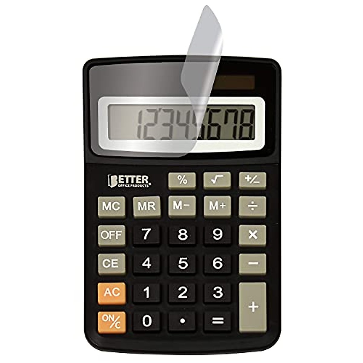 Desktop Calculators, Handheld Angled 8-Digit LCD Display, 2 Pack, by Better Office Products, Standard Function, Black, Dual Power with Included Button Battery, 2 Pack