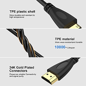 Tobysome Camera Mini HDMI to HDMI Cable Cord Wire Compatible with Nikon D7100/D6/D5/D850/D810A Sony HDR-XR500 Canon EOS RP/D80/90D/80D Cameras, High Speed 4K 60Hz HDMI 2.0 Cable, 4.9FT