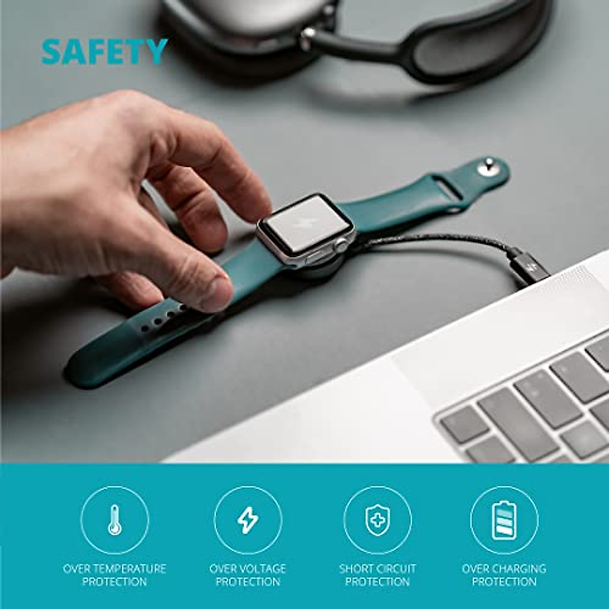 Ampere USB-C Watch Charger - USB C Travel Cable Compatible with Apple Watch Series Ultra/9/8/7/6/5/4/3/2/1/SE (Black)