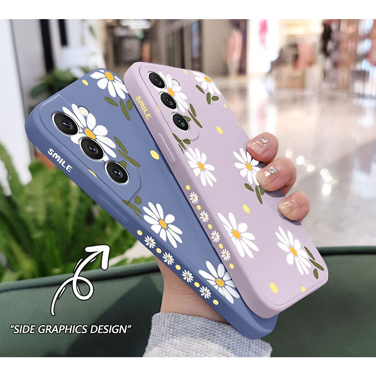 Sunswim Compatible with Galaxy A50 Case Cute Daisy Pattern Full Camera Lens Protection Shockproof TPU Bumper Liquid Silicone Protective Cover Phone Cases for Samsung Galaxy A50/A50s/A30s-Black