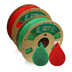 OVERTURE PLA Filament 1.75mm PLA 3D Printer Filament, 2kg Cardboard Spool (4.4lbs), Dimensional Accuracy +/- 0.03mm, Fit Most FDM Printer (Green + Red)