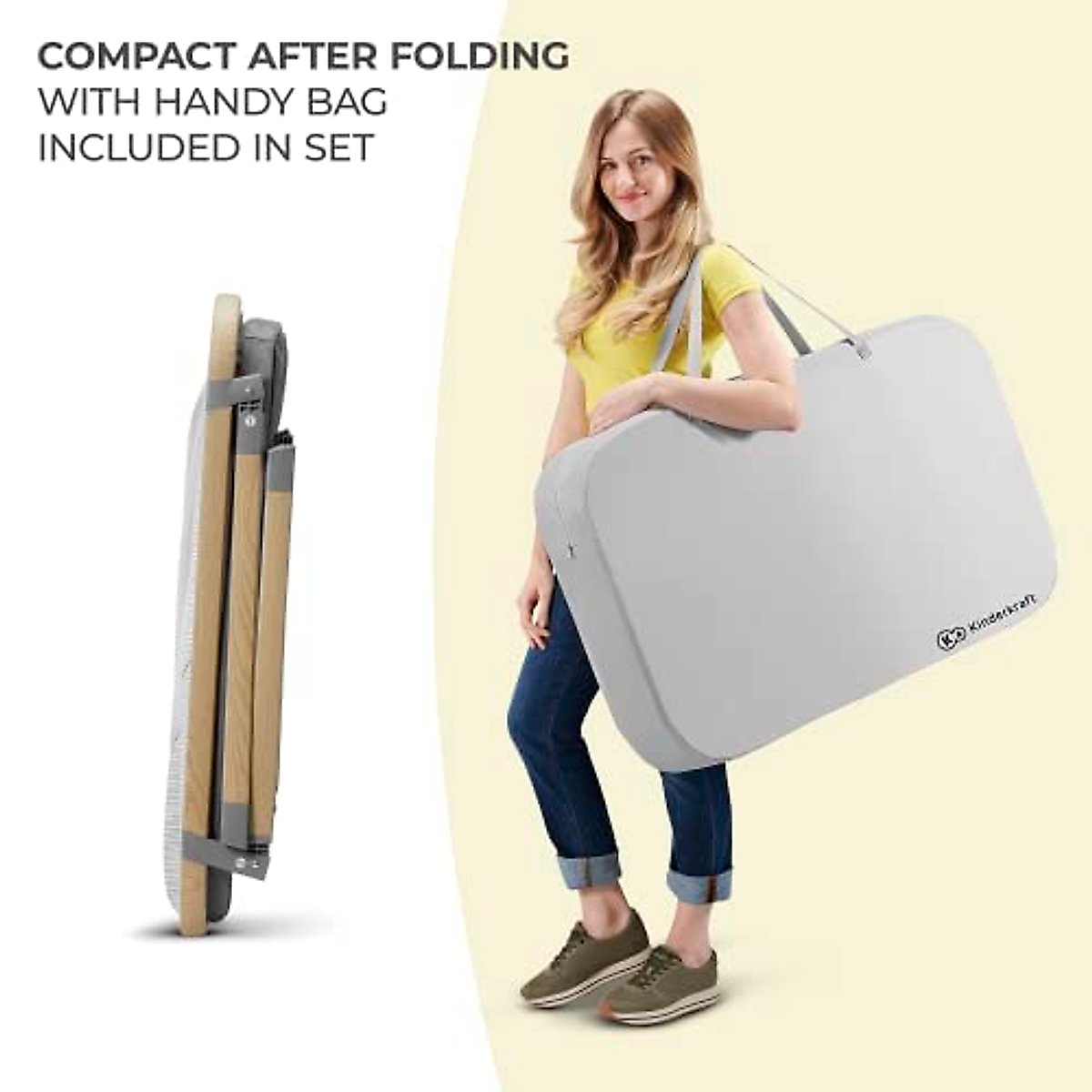 Kinderkraft Sofi Portable Travel Crib for Baby, Convertible Sleeping Cot 4 in 1 with Easy to Pack Playpen, Comfortable Bassinet Mattress and an Additional Cradle Function
