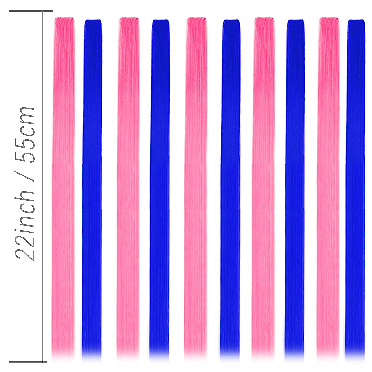 BHF Blue Orange Hair Extensions Clip in Halloween Hair Accessories for Kids Girls Women Bright Vibrant Neon Hair Extensions Fairy Hairpieces Long Straight Color Hair Extensions 22"