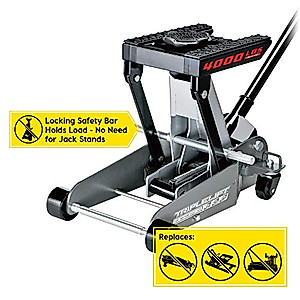 Powerbuilt 2 Ton Triple Lift Floor Jack, Lifts Cars, Trucks, Motorcycles, ATV's, Transmissions, Tie-Down Loops, Locking Safety Bar - 620422E