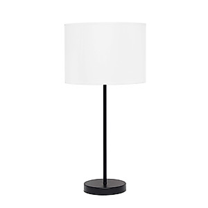 Simple Designs LT2040-BAW 23" Tall Contemporary Standard Metal Stick Lamp with Round Base and Drum Fabric Shade for Home Décor, Bedroom, Office, Dorm, Living Room, Entryway, Foyer, Black & White