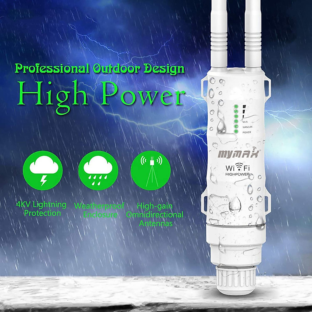 AC600 Long Range Outdoor WiFi Extender with Ethernet Port, MyMAX WN570HA1 Dual-Band 2.4+5GHz 600Mbps Weatherproof Outside PoE Access Point/Wireless Repeater/Signal Booster Amplifier in 2-Antenna