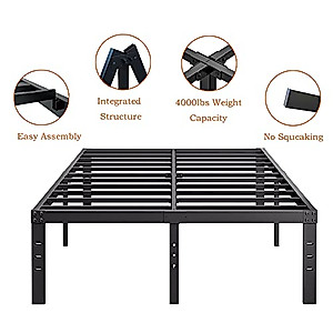 COMASACH 16 inch Full Bed Frame No Box Spring Needed, 3500 lbs Heavy Duty Metal Platform Bed Frames, Non-Slip and Noise-Free Mattress Foundation, Black