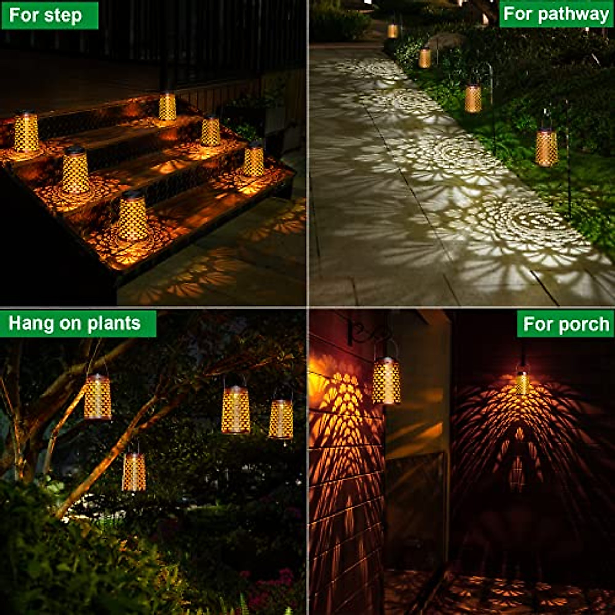 JSOT Solar Lanterns Outdoor Waterproof,2 Pack Hanging Lantern Decorative Metal Outdoor Lights for Backyard Porch Patio Table Yard Balcony Teepee Lawn Pathway Tree 2 Modes Warm/Cool White