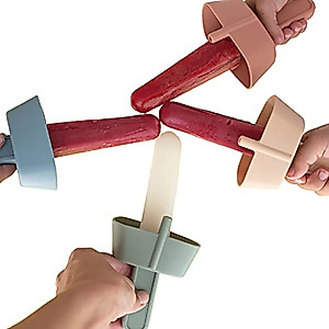 Mango Co. Silicone Popsicle Holder with Straw Drip Free 2 Pack (Sage Green and Muted Coral)