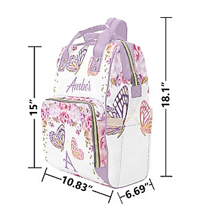 XOZOTY Purple Flower Butterfly Diaper Bags Backpack Personalized Baby Bag Nursing Nappy Bag Travel Tote Bag Gifts
