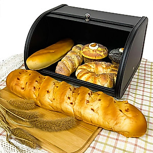 X458 Metal Bread Box/Bin/kitchen Storage Containers with Roll Top Lid (Black)