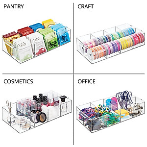 mDesign Plastic Condiment Organizer and Tea Bag Holder - 8-Compartment Kitchen Pantry/Countertop Storage Caddy - Divided Chip, Snack, Oatmeal Packet Holder - Lumiere Collection - 2 Pack, Clear