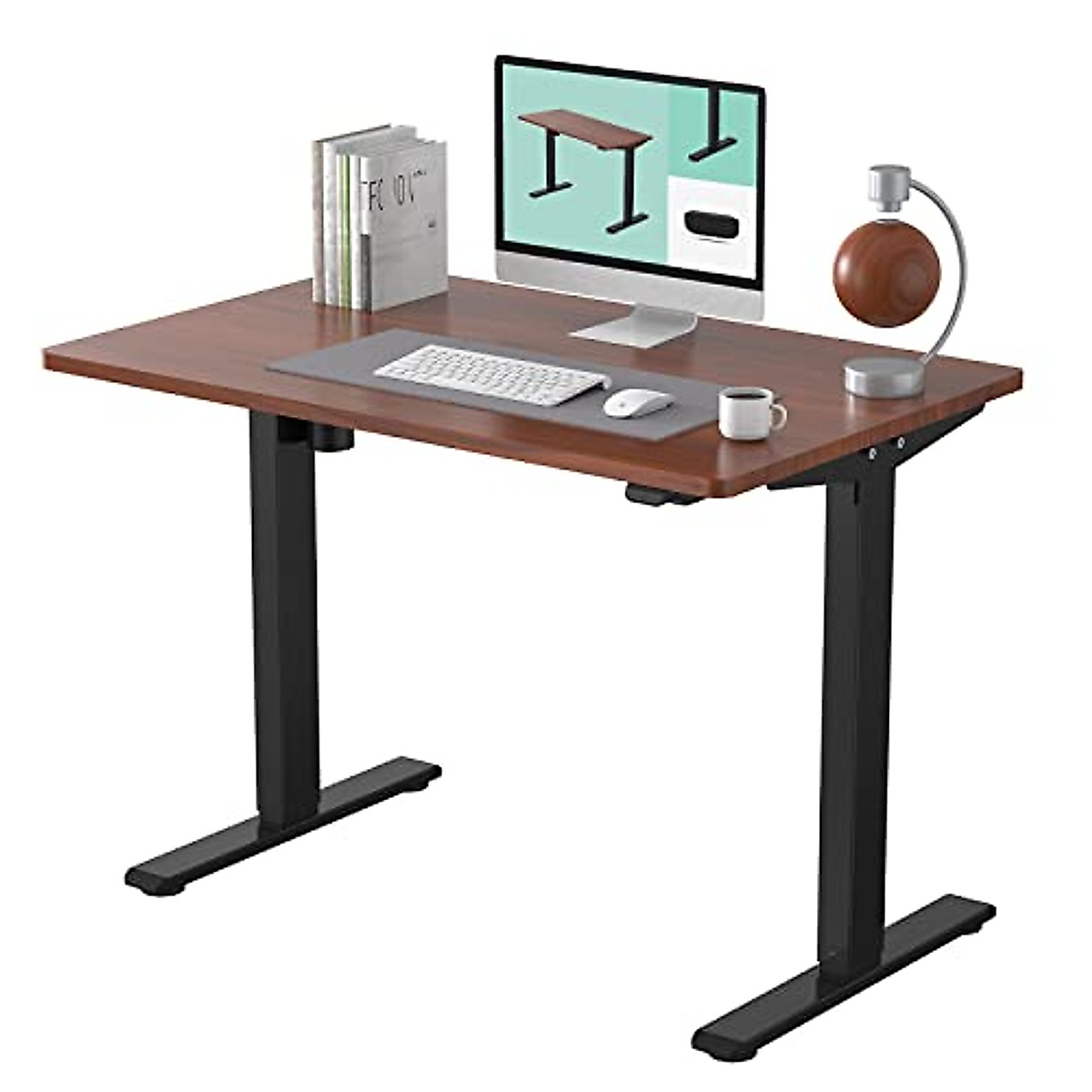 FLEXISPOT EC1 Electric Standing Desk 48 x 30 Inches Height Adjustable Desk Sit Stand Desk Base Home Office Table Stand up Desk (EC1 Classic Black Frame + 48 in Mahogany Top,2 Packages)