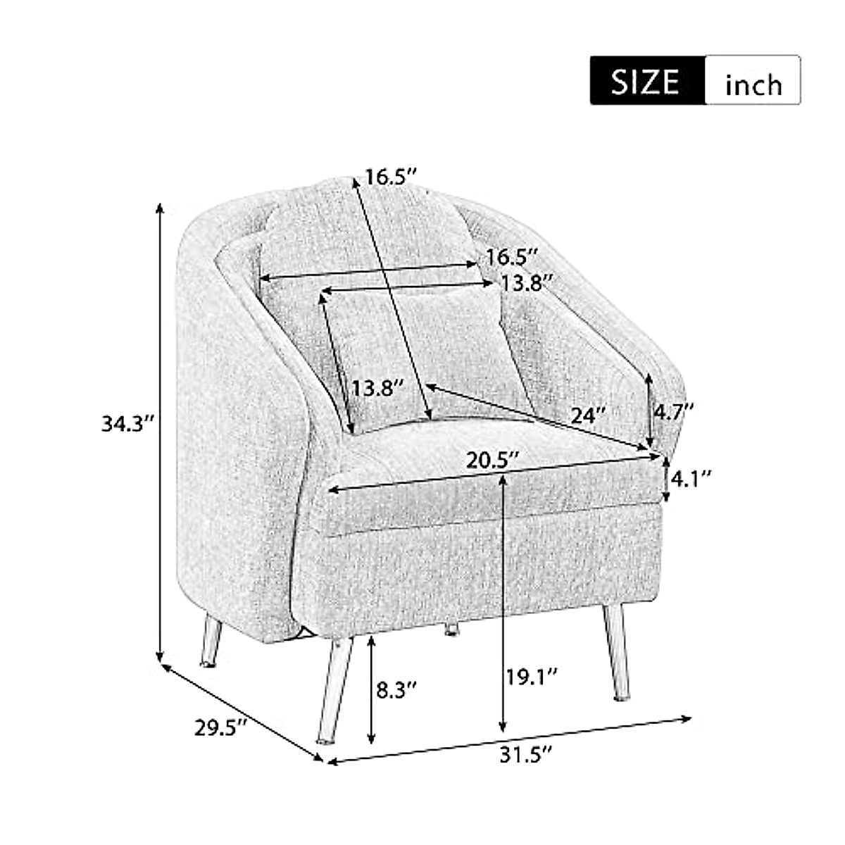 Goohome Mid Century Modern Accent Chair Single Sofa Comfy Upholstered Armchair Living Room Furniture, ReadingChair with Lumbar Pillow and Metal Legs for Bedroom, Lounge