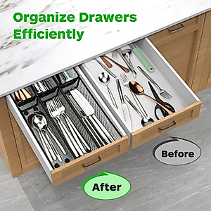 Smgmg Silverware Drawer Organizer, Silverware Organizer for Drawer, 6 Pack Utensil Organizer for Kitchen Drawers, Kitchen Drawer Organizer for Large Utensils with Interlocking Arm (9.6 * 3 * 2 inch)