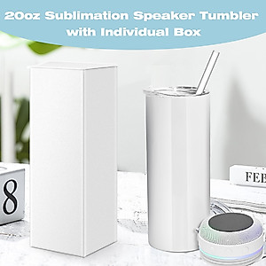 Icesip 12 Pack Music Speaker Tumbler, 20 oz Sublimation Tumbler Skinny Straight Double Wall Music Speaker Cup with Straw Lid & USB Charging Cable - White